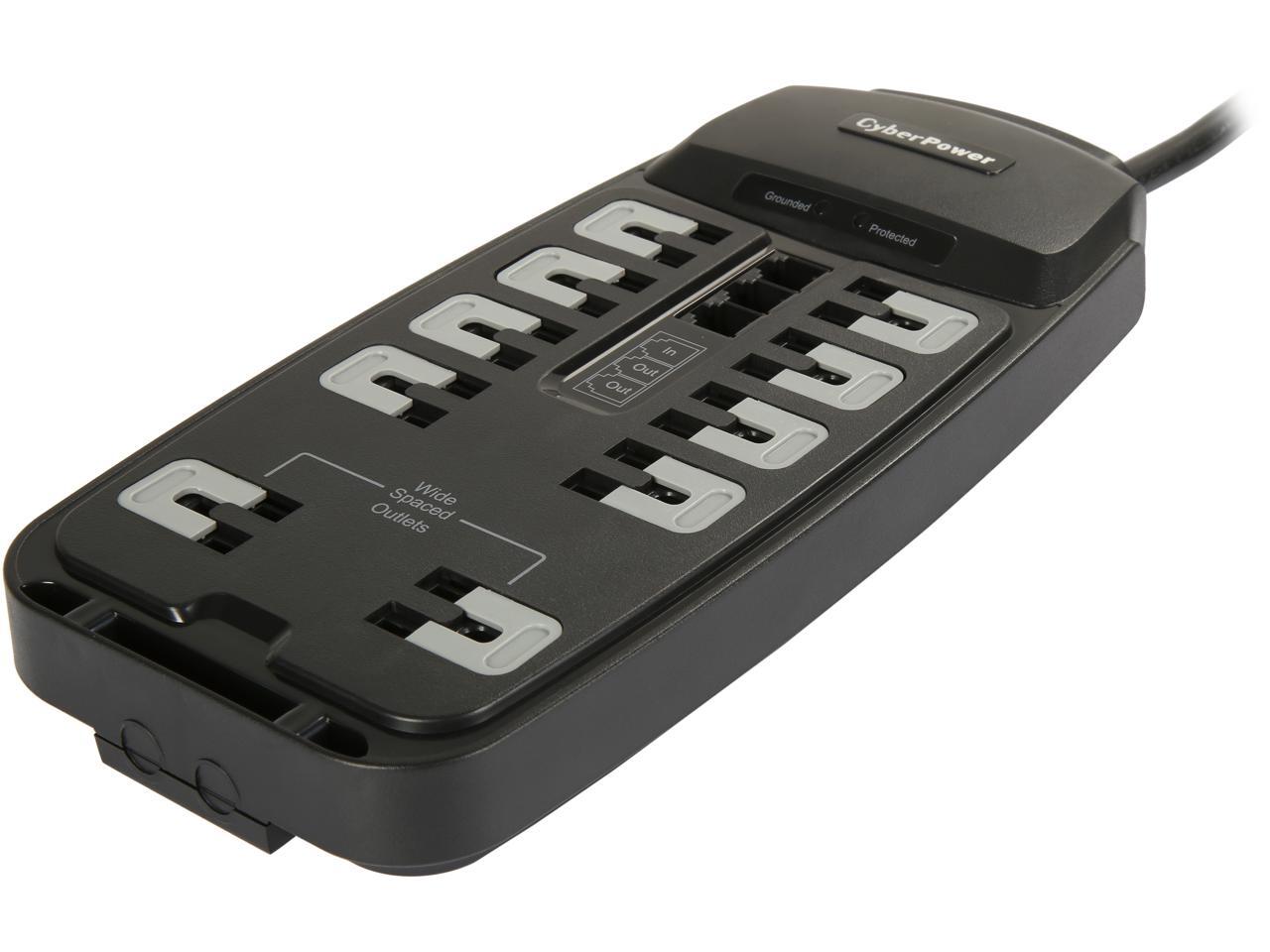 CyberPower 10 Outlets 2850 Joules 8 Feet Cord Surge Protector P1008T ...