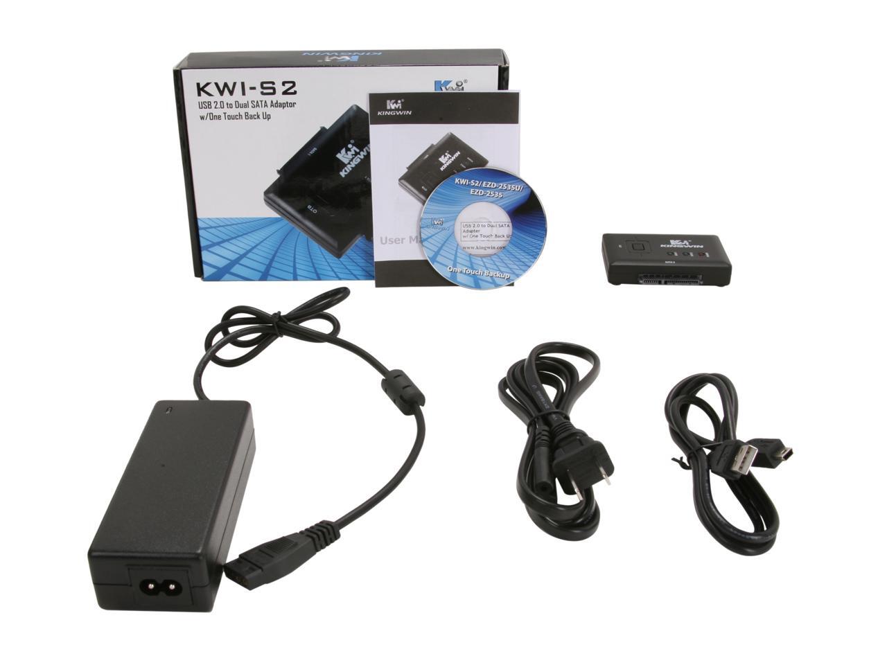 KINGWIN KWI-S2 USB 2.0 to Dual SATA Adapter w/ OTB - Newegg.com