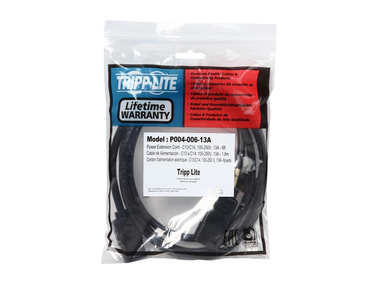 Tripp Lite Model P004-006-13A 6 ft. Black 16AWG SJT, 13A, 100-250V IEC ...