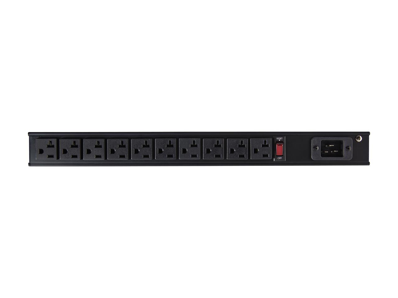 10 Outlet Rack Mount Power Strip 125V/16 Amp, 1U Horizontal 19 ...
