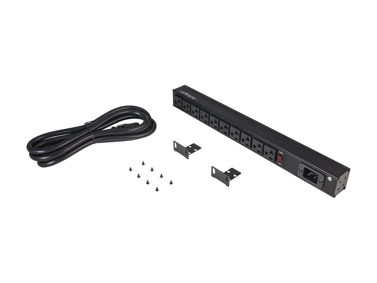 10 Outlet Rack Mount Power Strip 125V/16 Amp, 1U Horizontal 19 ...