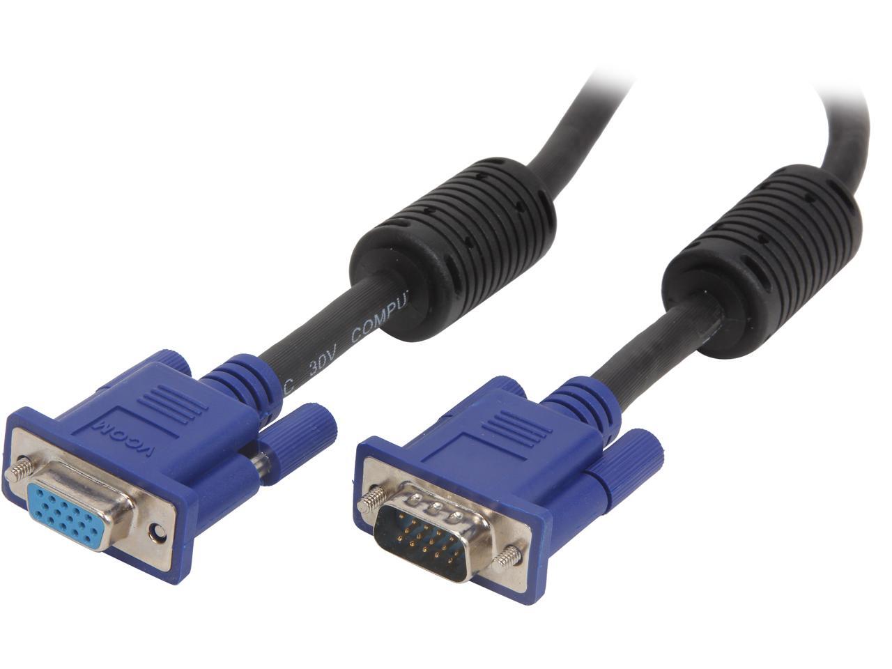 VCOM VC-VGA6F 6 ft. VGA HD15 Male to Female Black Cable with Blue ...