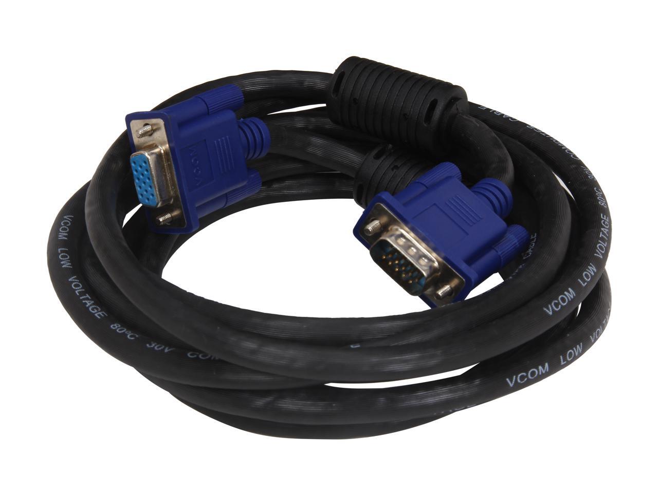 VCOM VC-VGA10F 10 ft. SVGA HD15 Male to Female Black Cable with Blue ...