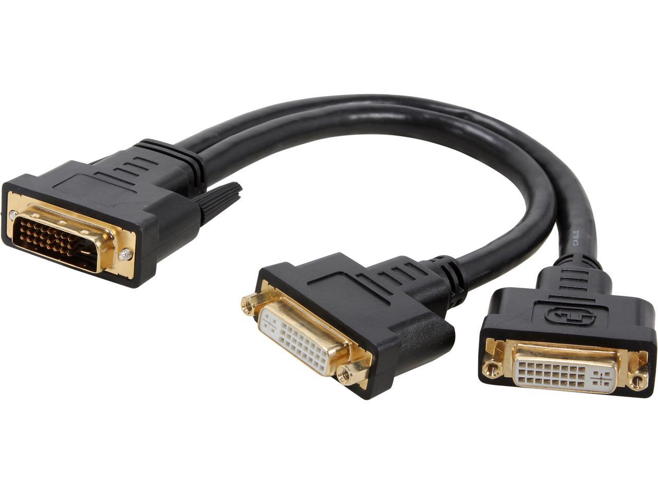 Nippon Labs DVI-ADT-1M2F-BK 1 ft. DVI-D Male to 2 DVI-I Female Heavy ...