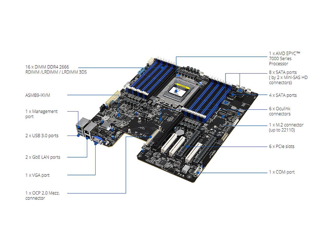 ASUS KNPA-U16 Socket SP3 DDR4 M.2 EEB Server Motherboard for AMD EPYC ...