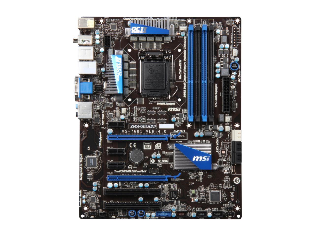 MSI Z68A-GD55 (B3) LGA 1155 ATX Intel Motherboard with UEFI BIOS ...
