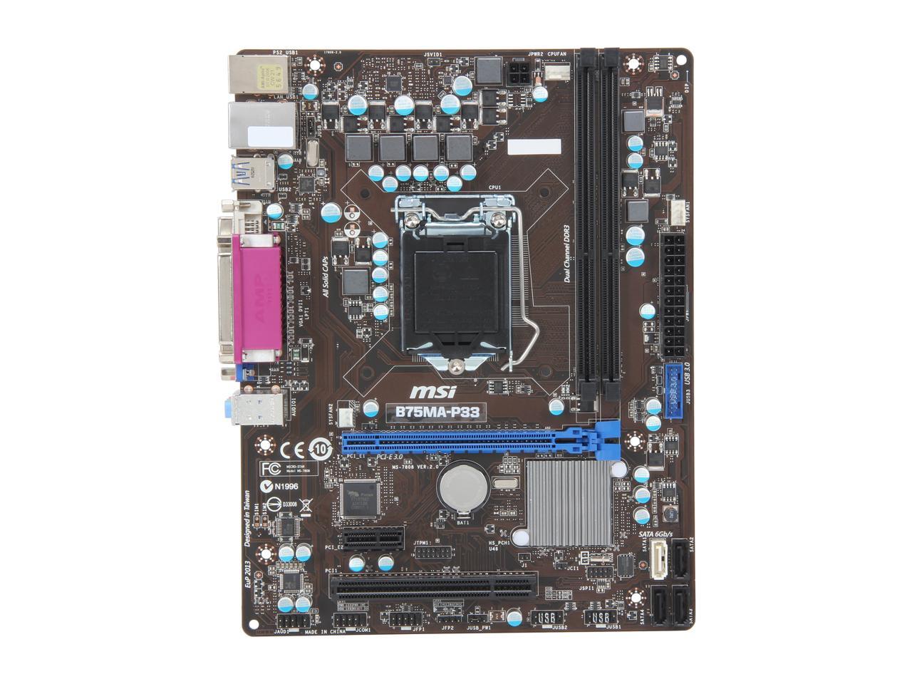 MSI B75MA-P33 LGA 1155 Micro ATX Intel Motherboard with UEFI BIOS ...