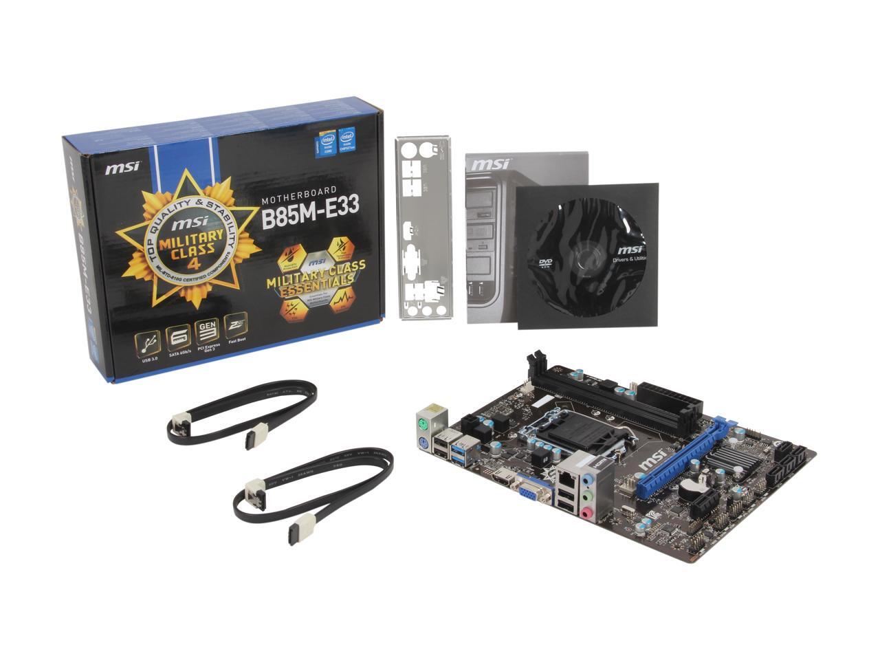 MSI B85M-E33 LGA 1150 Micro ATX Entry HDMI Business Intel Motherboard ...