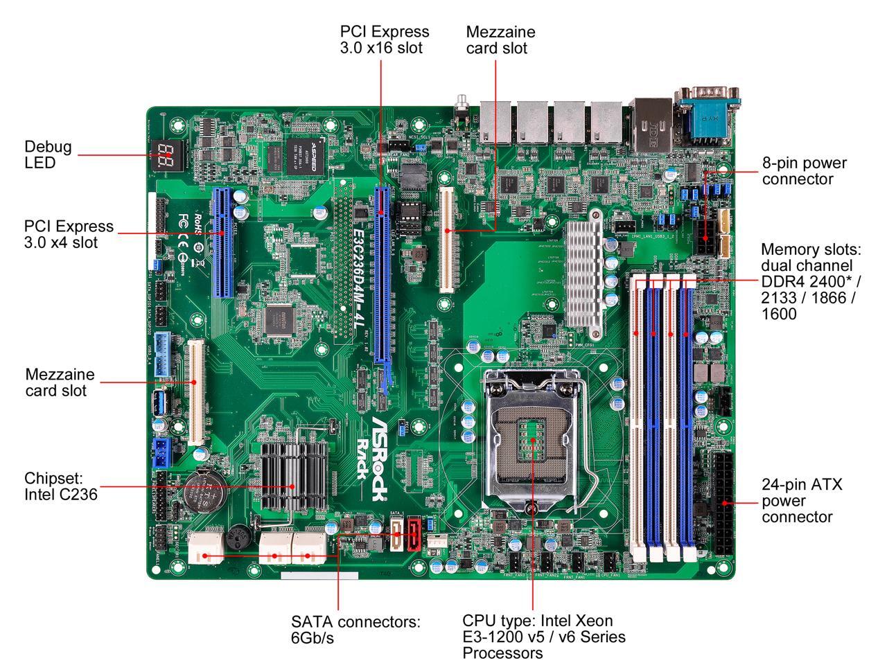 ASRock Rack E3C236D4M-4L ATX Server Motherboard LGA1151 Intel C236 ...