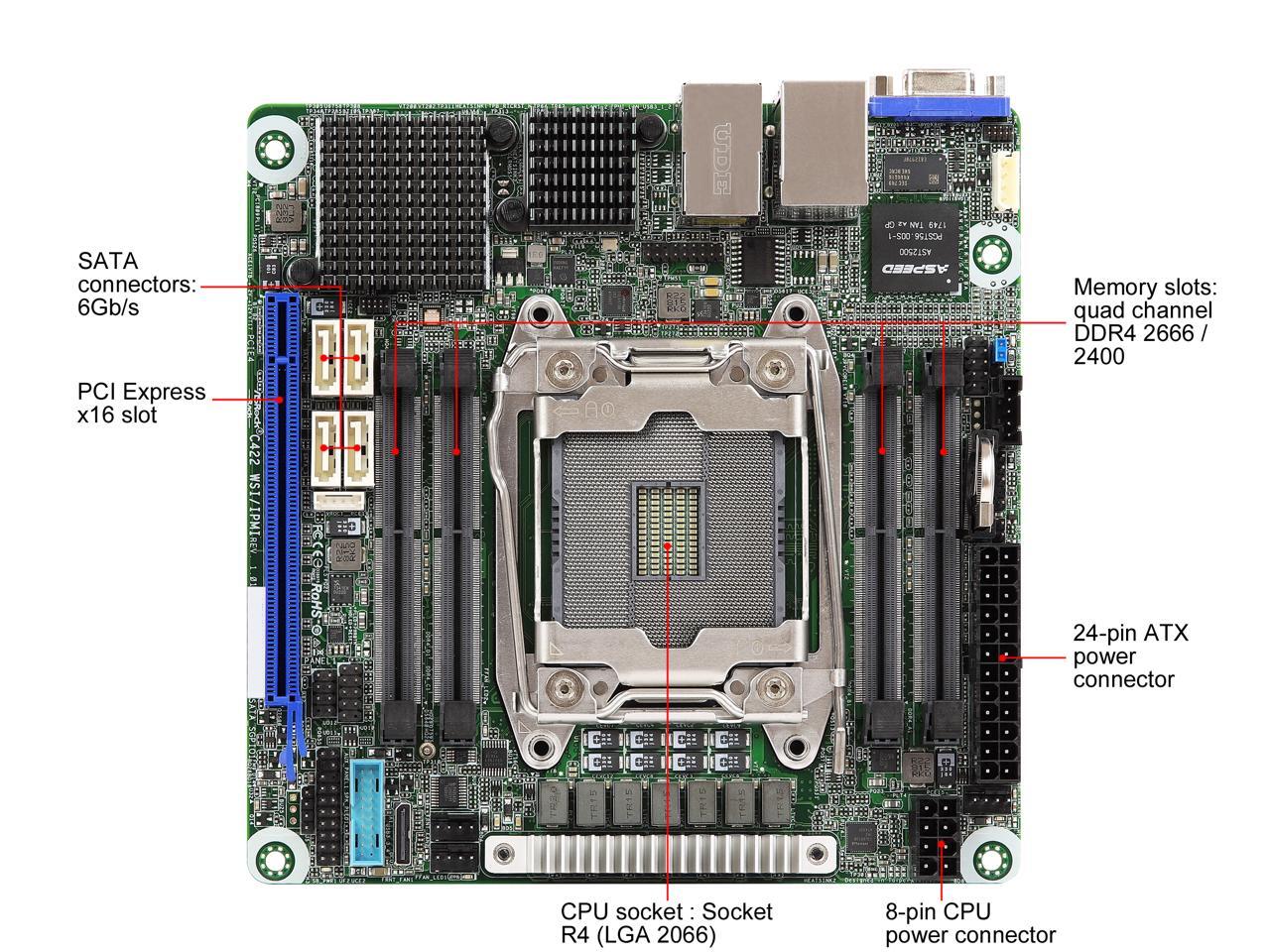 AsRock Rack C422 WSI/IPMI Mini-ITX Server Motherboard Single Socket R4 ...