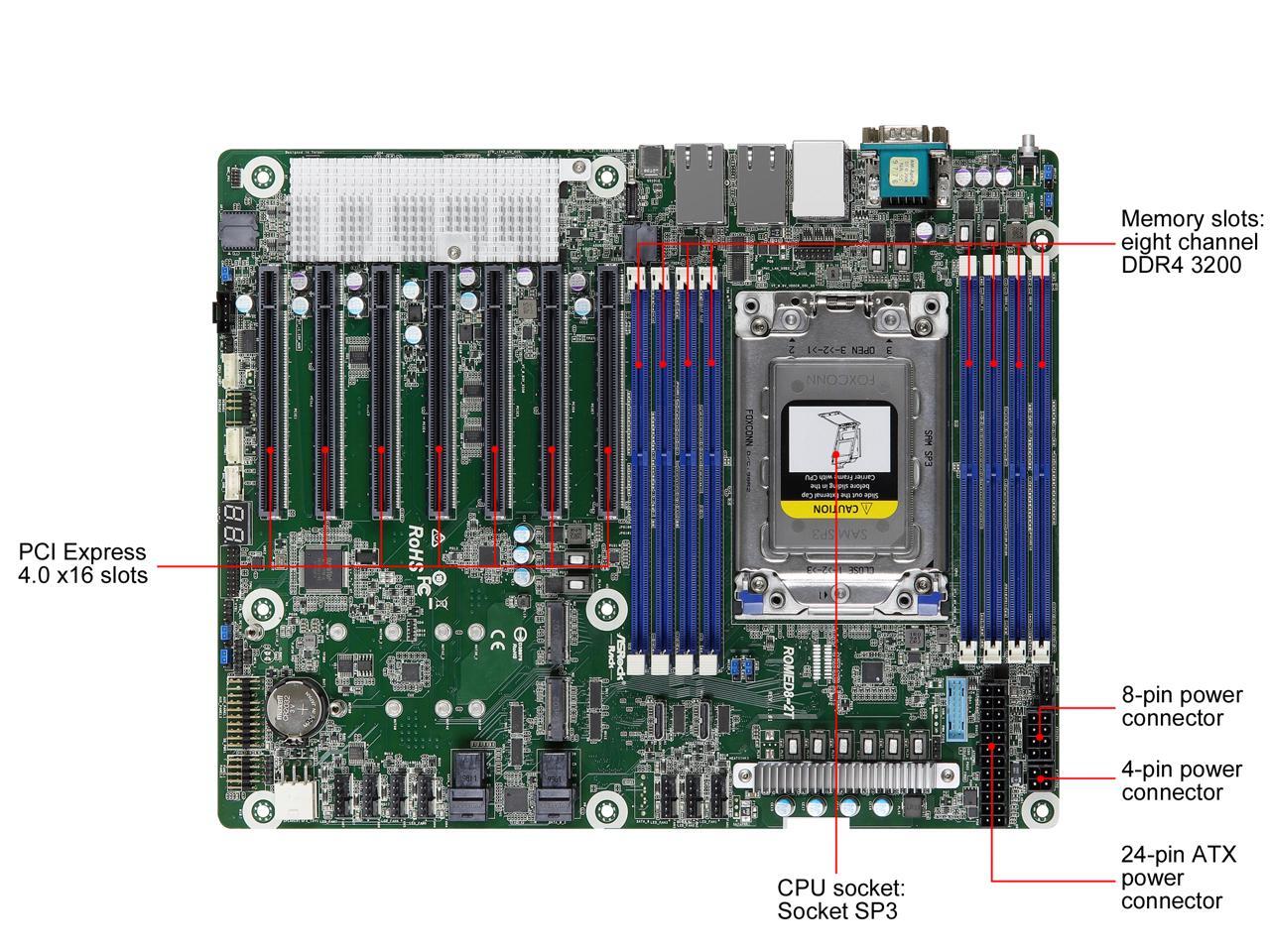 Asrock Rack ROMED8-2T ATX Server Motherboard AMD EPYC 7003 (with AMD 3D V-Cache Technology)/7002 ...