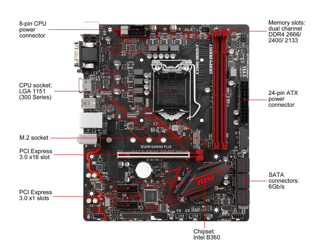 MSI PERFORMANCE GAMING B360M GAMING PLUS LGA 1151 (300 Series) Micro ...