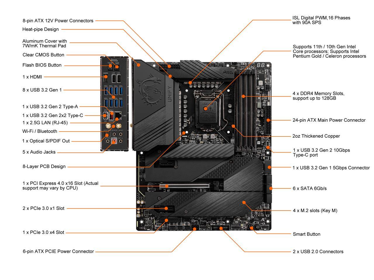 MSI MEG Z590 UNIFY LGA 1200 ATX Intel Motherboard - Newegg.com