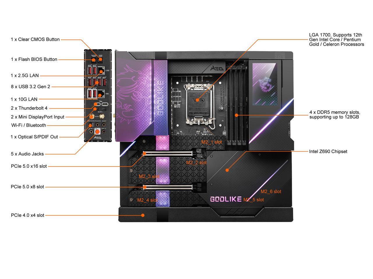 MSI MEG Z690 GODLIKE DDR5 LGA 1700 Extended ATX Intel Motherboard ...