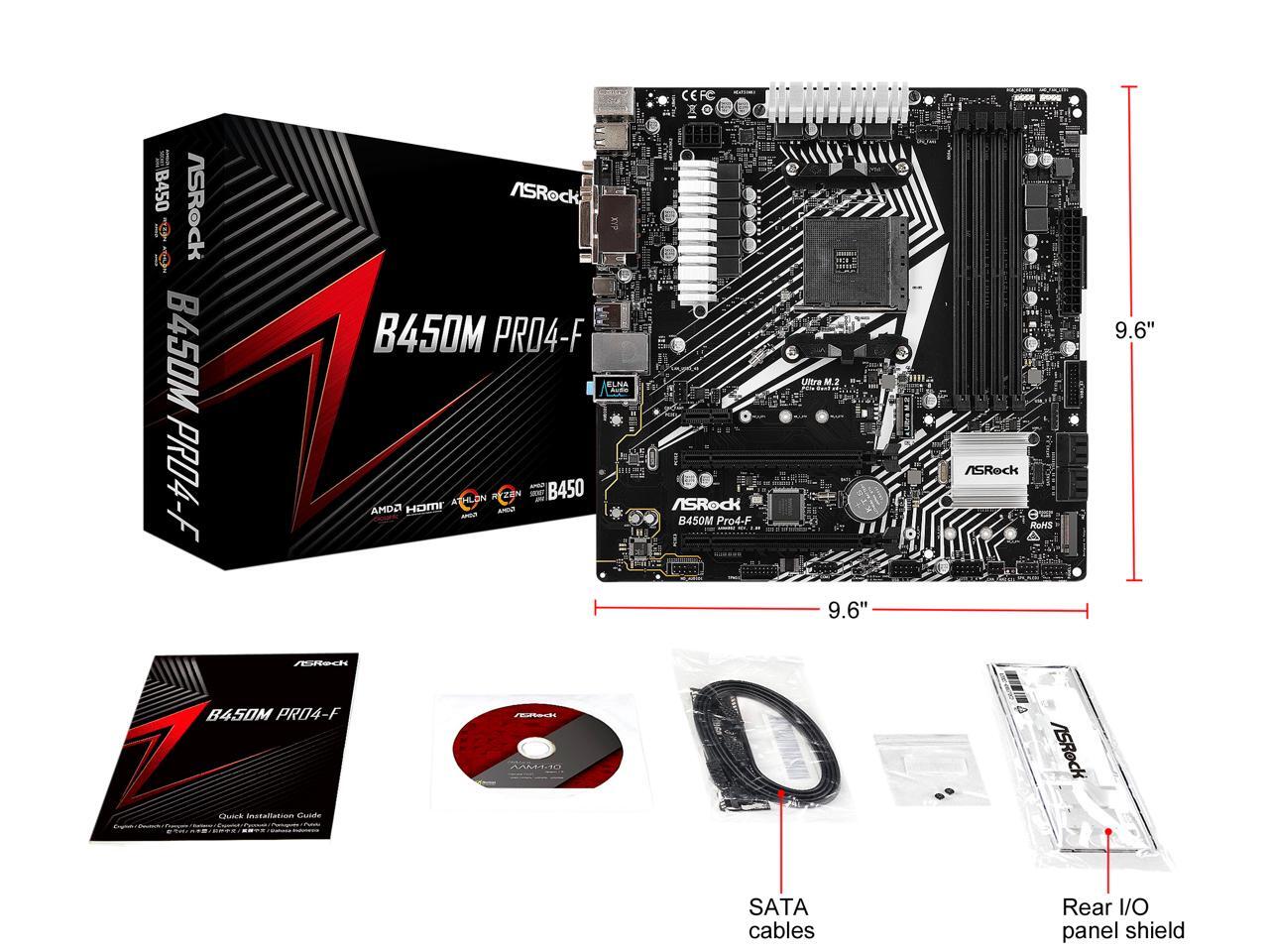 ASRock B450M PRO4-F AM4 AMD Promontory B450 SATA 6Gb/s USB 3.1 HDMI ...