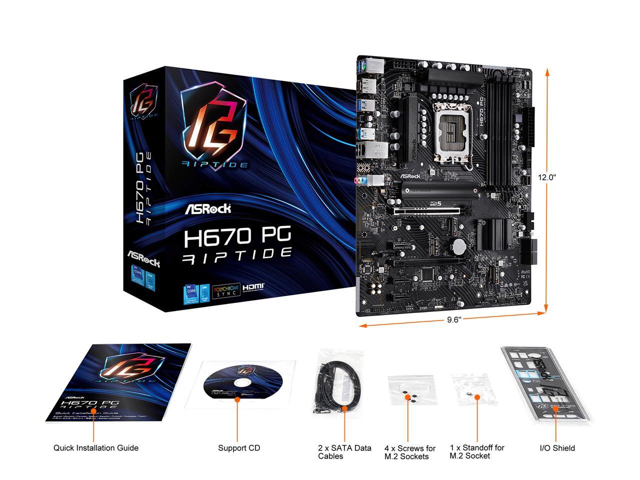 ASRock H670 PG RIPTIDE LGA 1700 Intel H670 SATA 6Gb/s DDR4 ATX ...