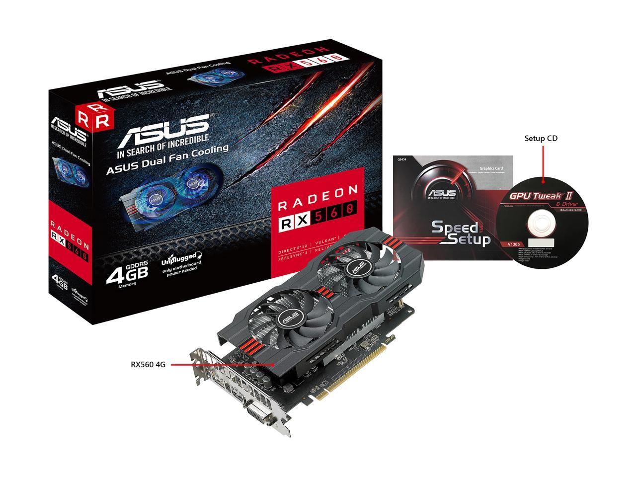 ASUS Radeon RX 560 4GB GDDR5 DP HDMI DVI AMD Graphics Card (RX560-4G ...