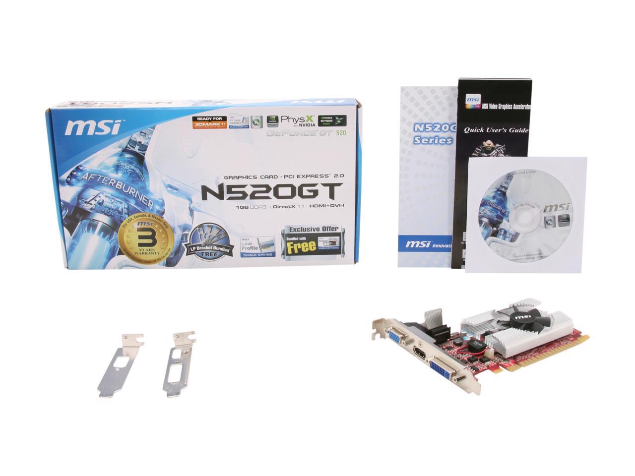 MSI GeForce GT 520 (Fermi) Video Card N520GT-MD1GD3/LP - Newegg.com