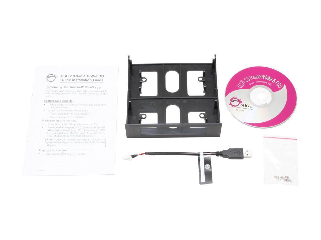 SIIG JU-91RW12-S4 9-in-1 USB 2.0 Card Reader/Write + Floppy - Newegg.com