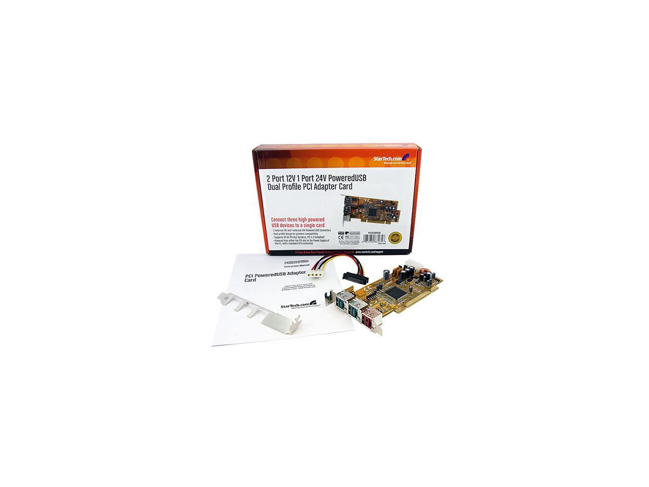 StarTech.com 2 Port 12V 1 Port 24V Dual Profile PCI Powered USB Card ...