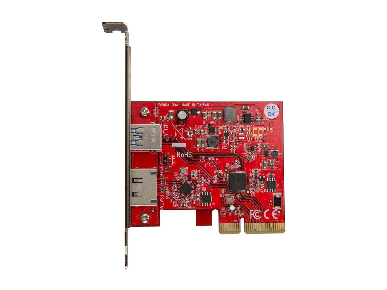 StarTech PEXUSB311A1E USB 3.1 PCIe Card - 2 port - 1 x USB-A and 1 x ...