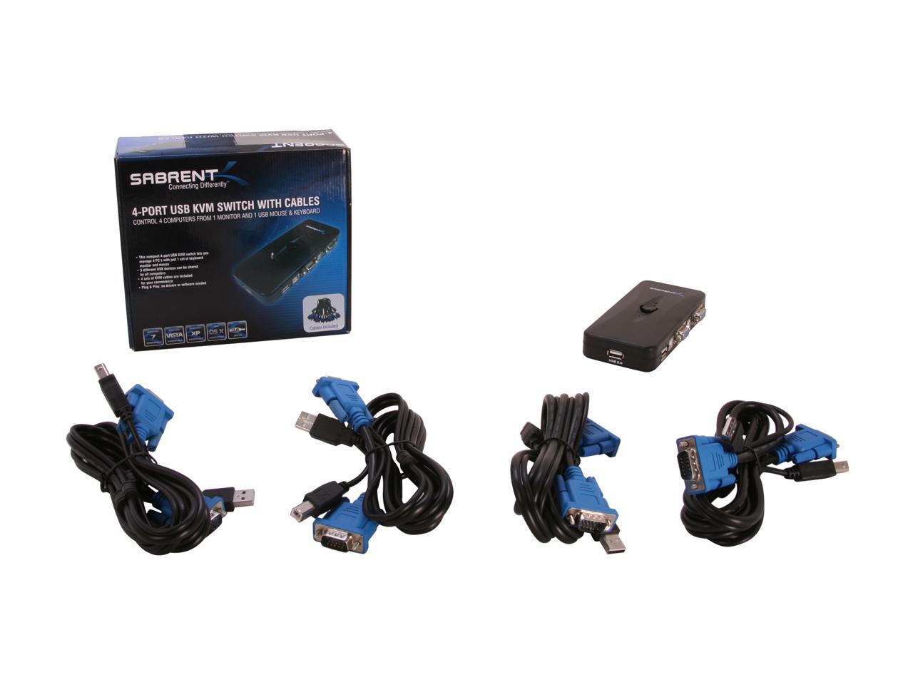 SABRENT 4-Port USB & VGA KVM Switch With 4 Sets Of Cables KVM-USB4 ...