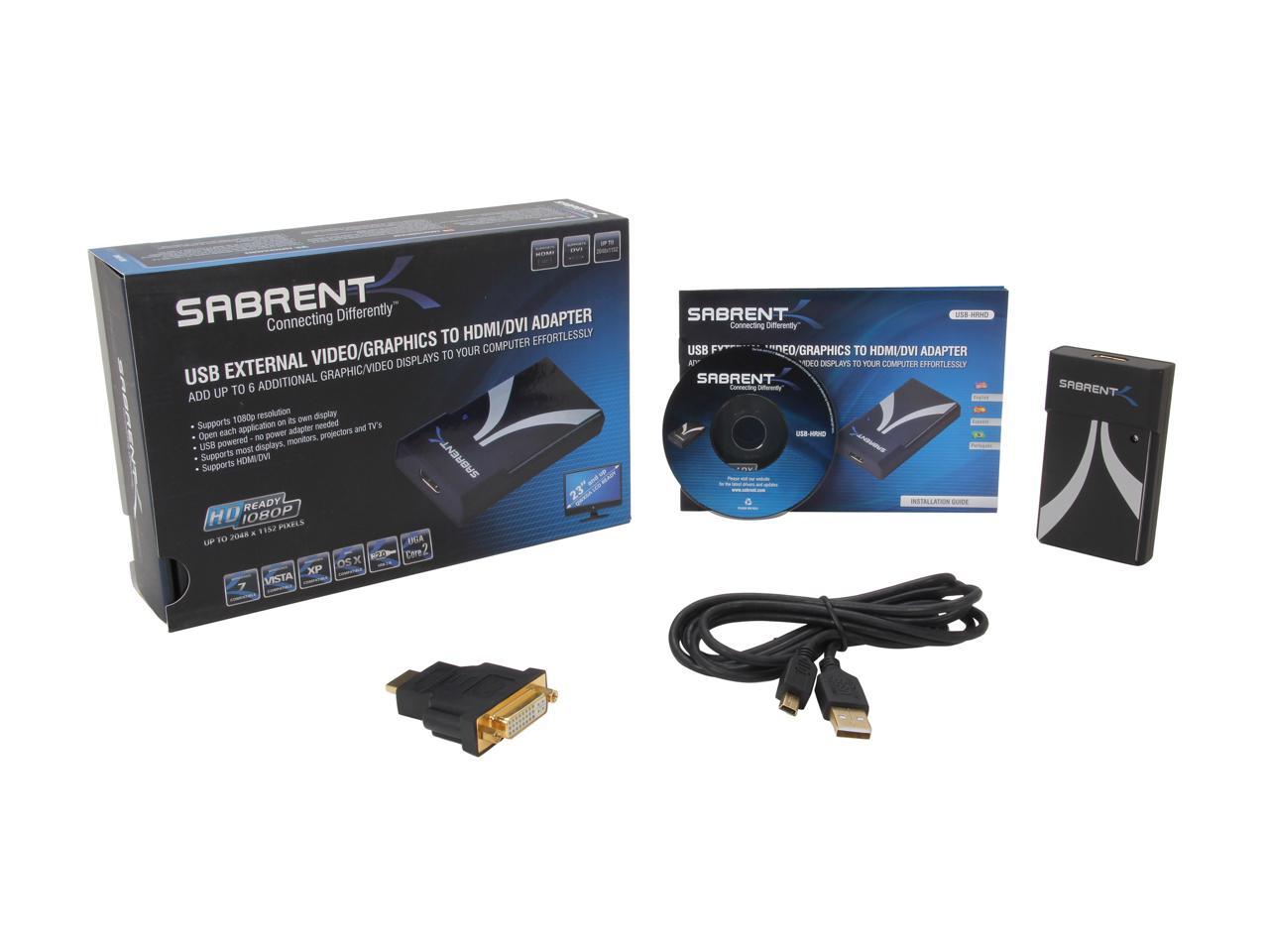 SABRENT USB-HRHD USB 2.0 To HDMI Or DVI External Video Card Adapter ...