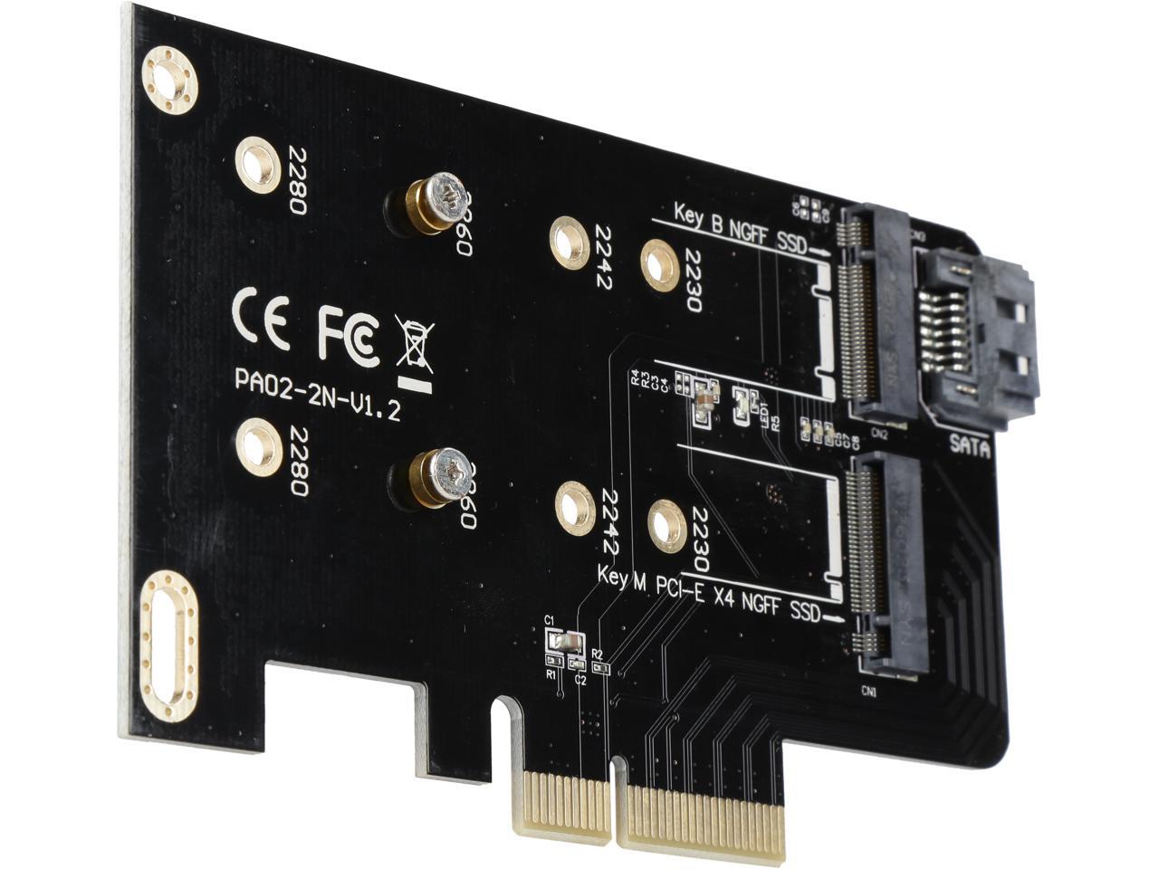 BYTECC NGFF (M.2) to PCIE Adapter - 2 Port NGFF M.2 B + M Key SSD to PCI-E 4X Lane Adapter Model ...