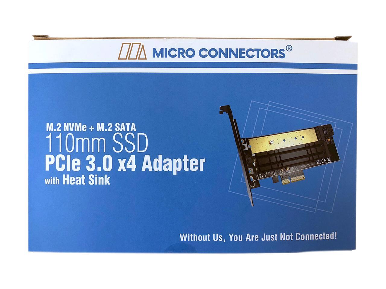 Micro Connectors M.2 NVMe + M.2 SATA 110mm SSD PCIe x4 Adapter with ...