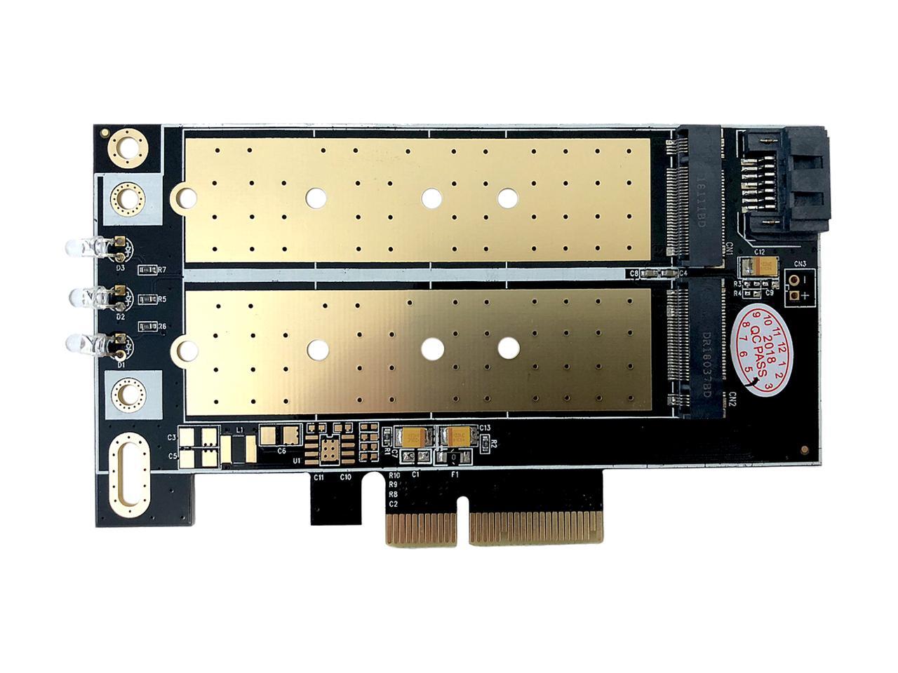 Micro Connectors M.2 NVMe + M.2 SATA 80mm SSD PCIe x4 Adapter with Heat ...