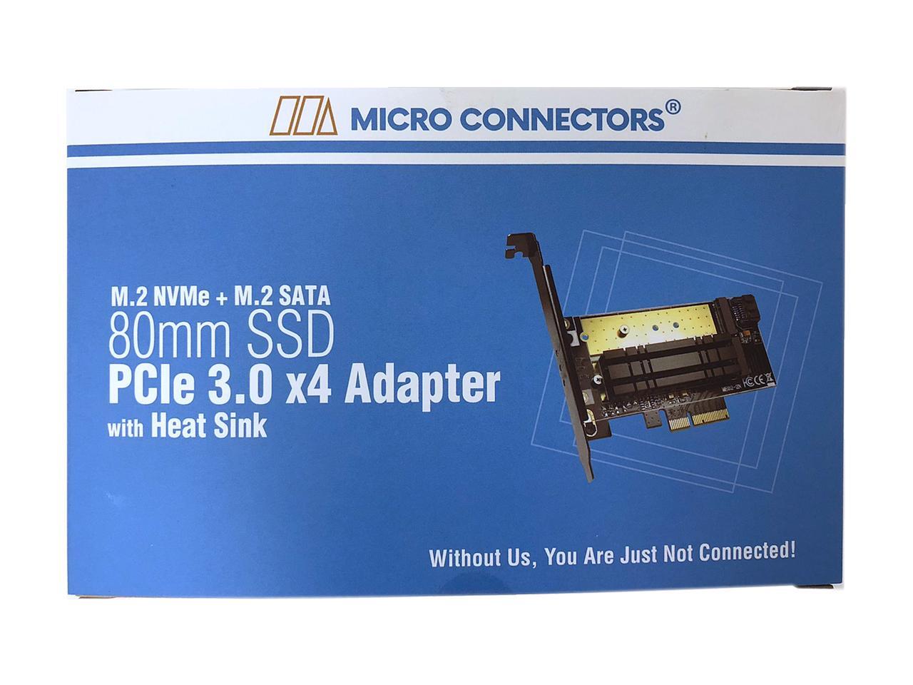 Micro Connectors M.2 NVMe + M.2 SATA 80mm SSD PCIe x4 Adapter with Heat ...