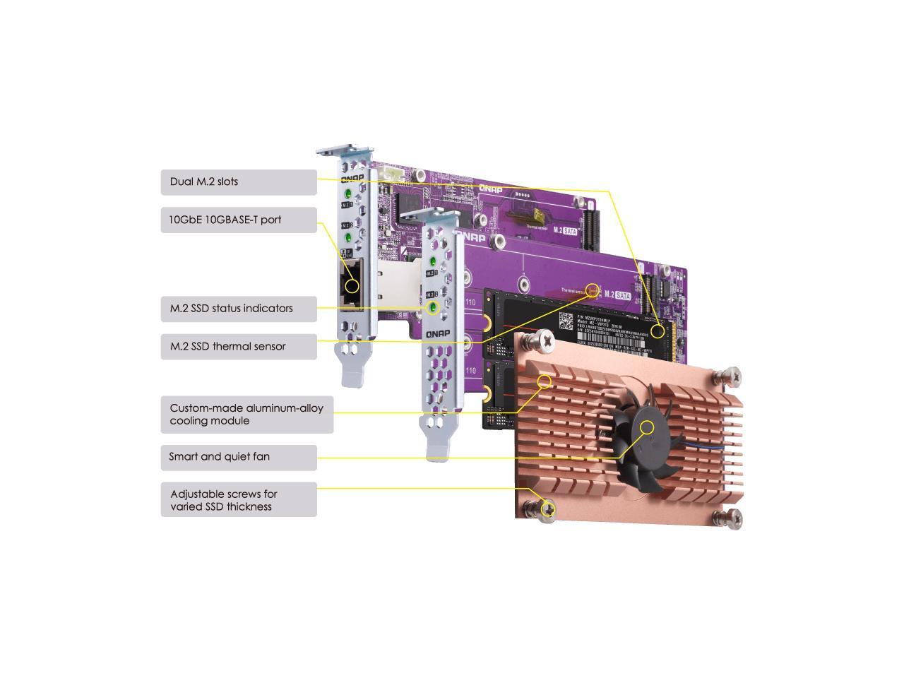 QNAP QM2-2P10G1TB Dual M.2 2280 PCIe NVMe SSD & 10GbE Expansion Card ...