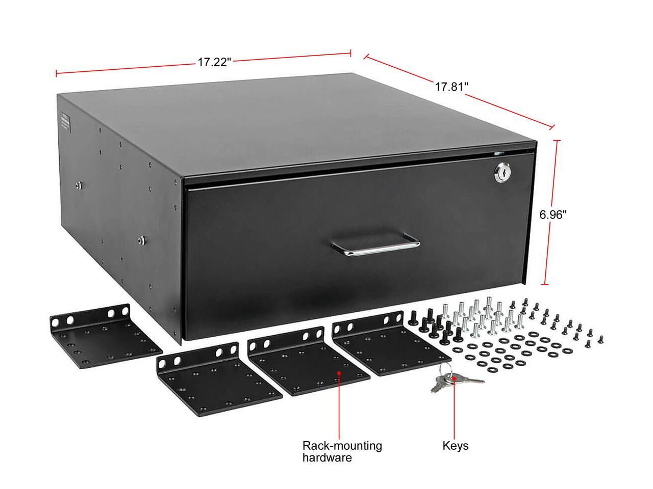 4U drawer mounts in EIA-standard 19 in. 2-post rack to store tools ...