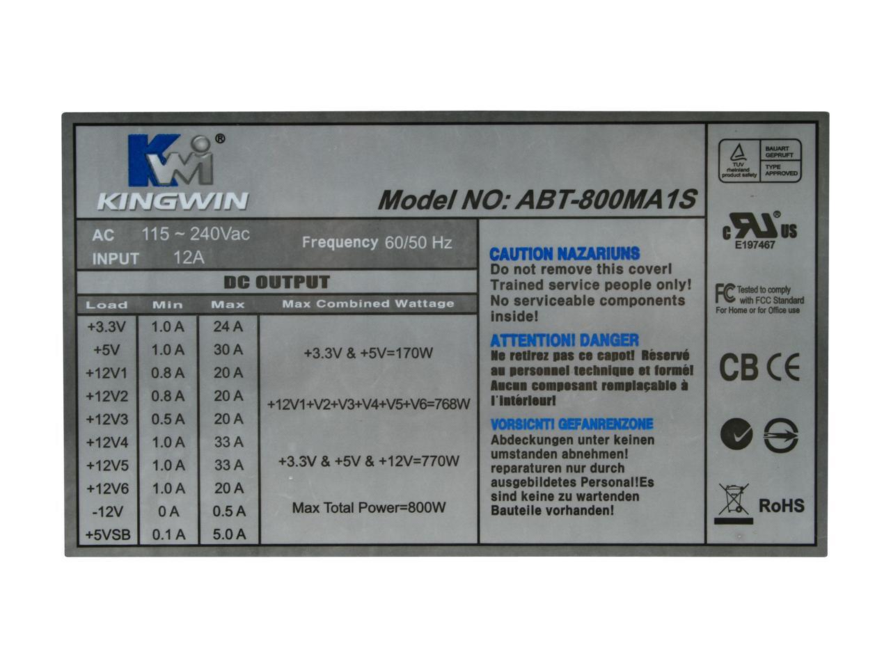 KINGWIN Mach 1 ABT-800MA1S 800W ATX / BTX SLI Certified CrossFire Ready ...