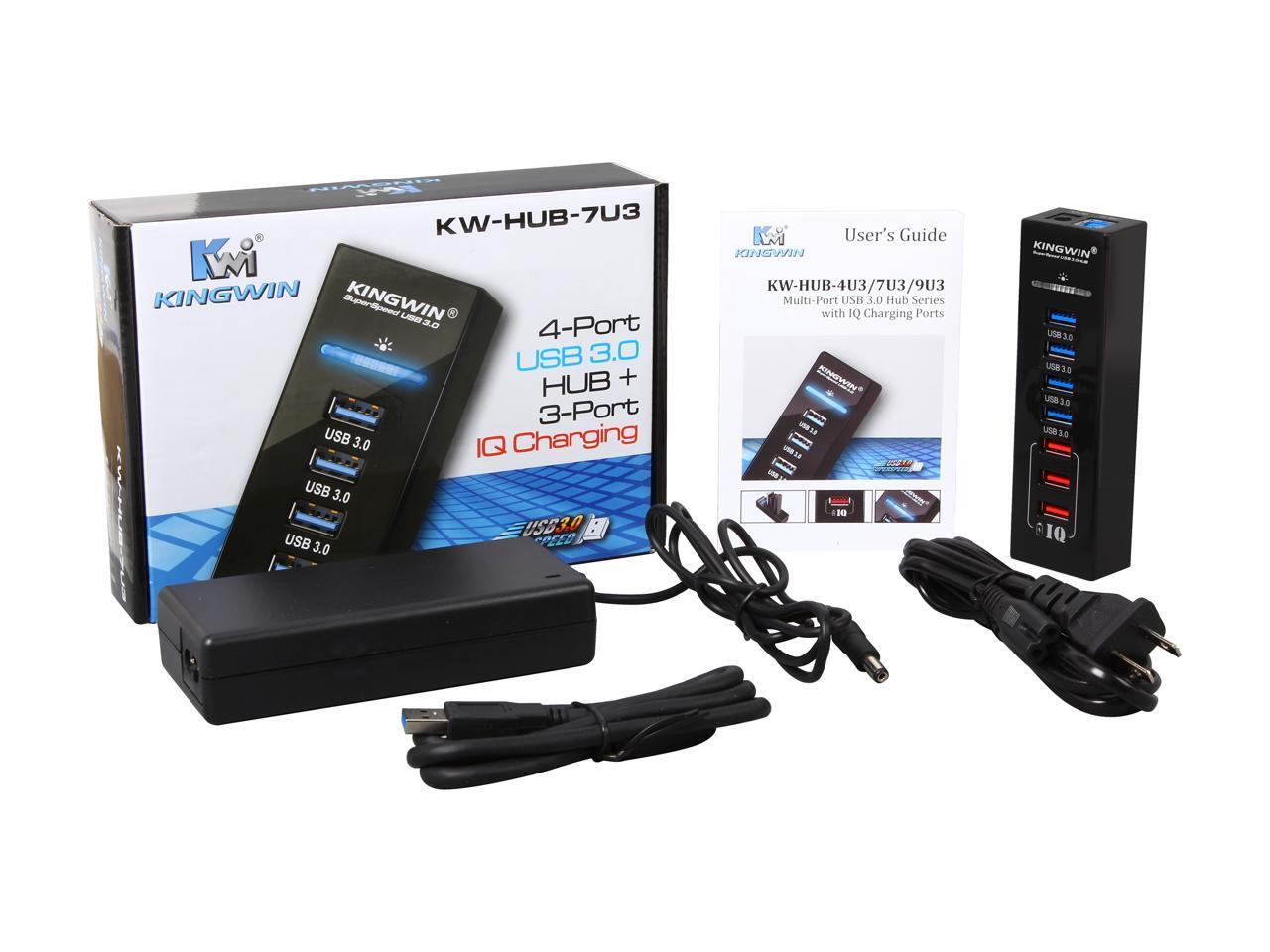 KINGWIN KW-HUB-7U3 7 Port SuperSpeed USB 3.0 Hub ( 4 x USB3.0 Port +3 ...