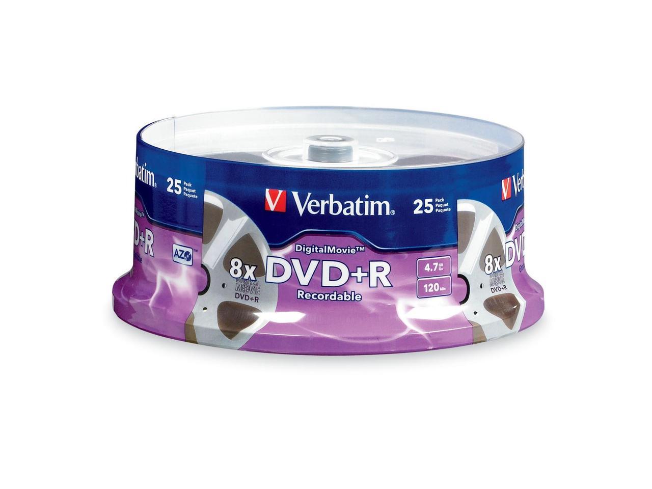 Verbatim 4.7GB 8X DVD+R 25 Packs High-Quality Digital Movie Disc with ...