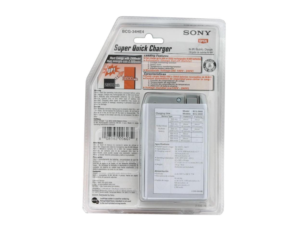 SONY BCG-34HE4 Rechargeable Batteries & Charger Kit - Newegg.com