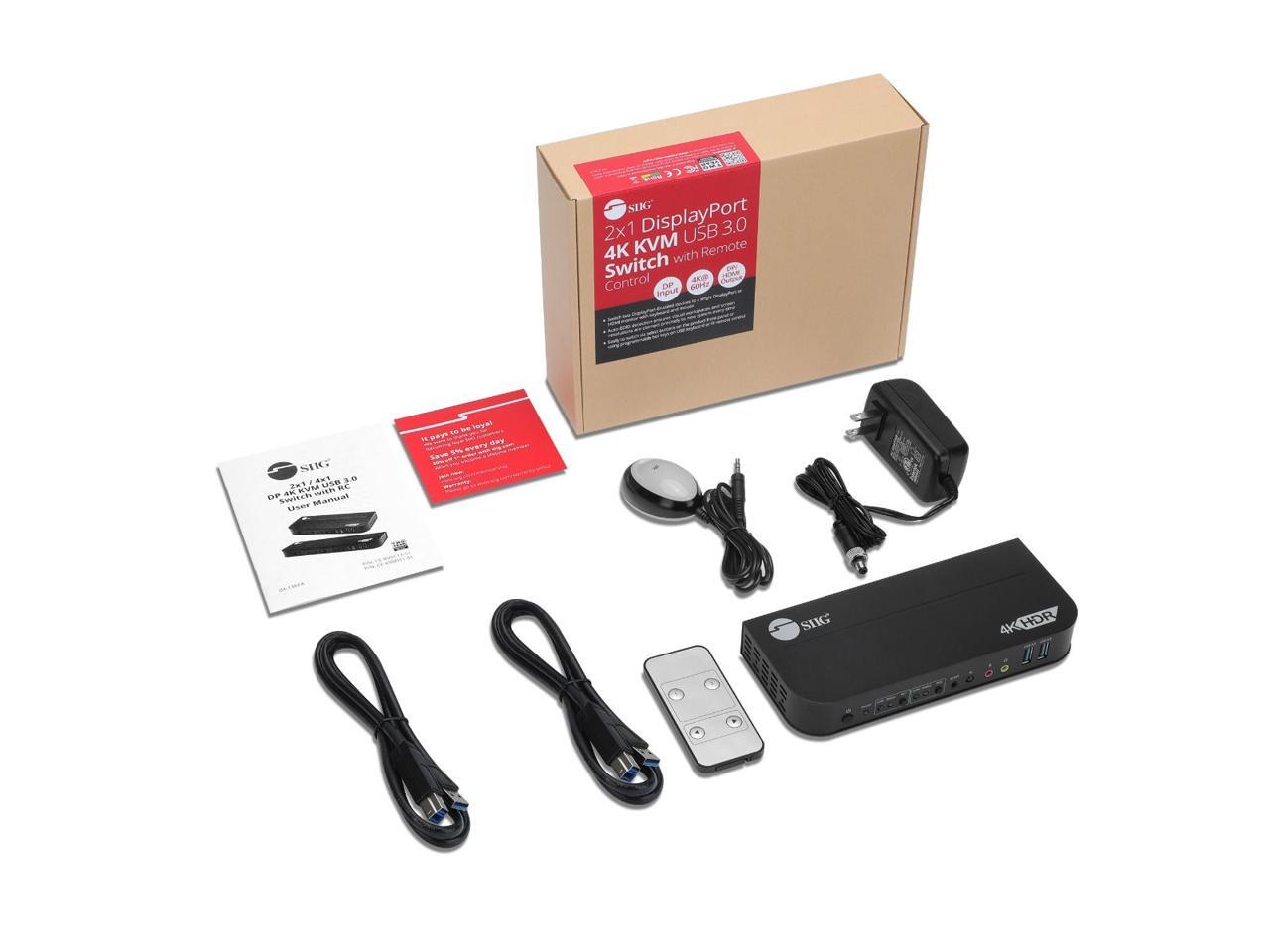 SIIG CE-KV0C11-S1 2x1 DisplayPort 4K KVM USB 3.0 Switch with Remote ...