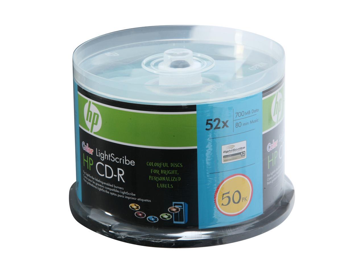 HP 700MB 52X CD-R LightScribe 50 Packs Colorful Disc Model 10078 ...