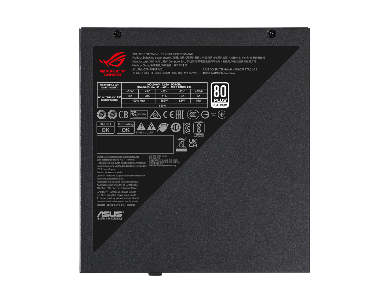 ASUS ROG Thor 850W Platinum II (850Watt, Fully Modular Power Supply, 80 ...