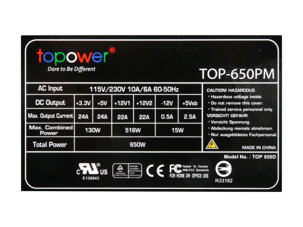 TOPOWER Nano Series TOP-650PM 650 W Power Supply - Newegg.com