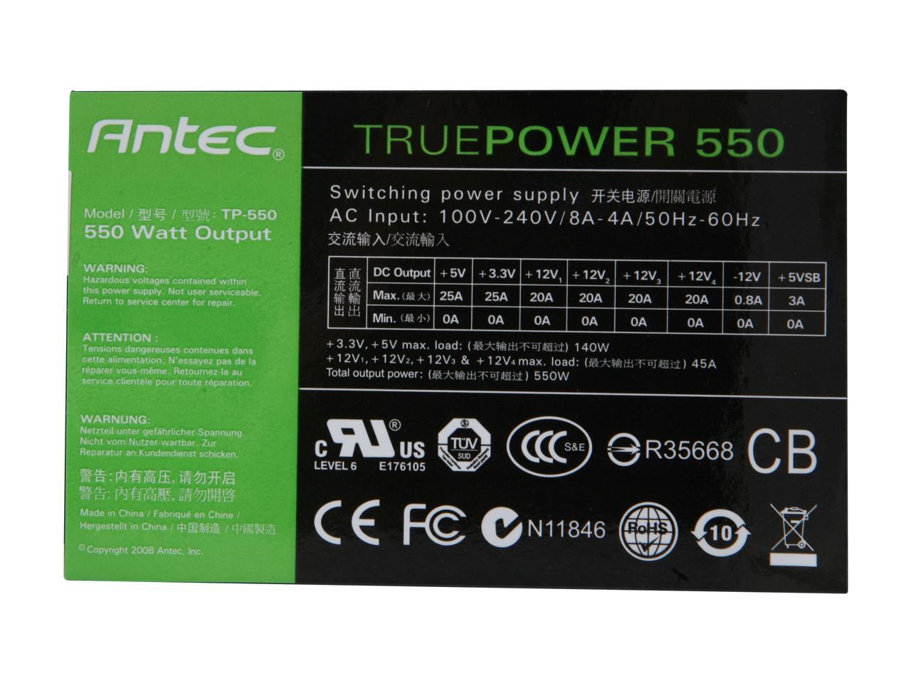 Antec TruePower New TP-550 550W Continuous Power ATX12V V2.3 / EPS12V ...