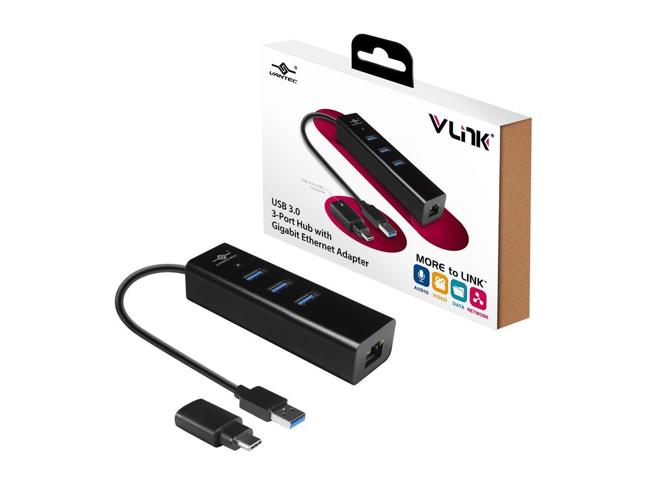 VANTEC UGT-AH340GNA VLink USB 3.0 3-Port Hub with Gigabit Ethernet ...