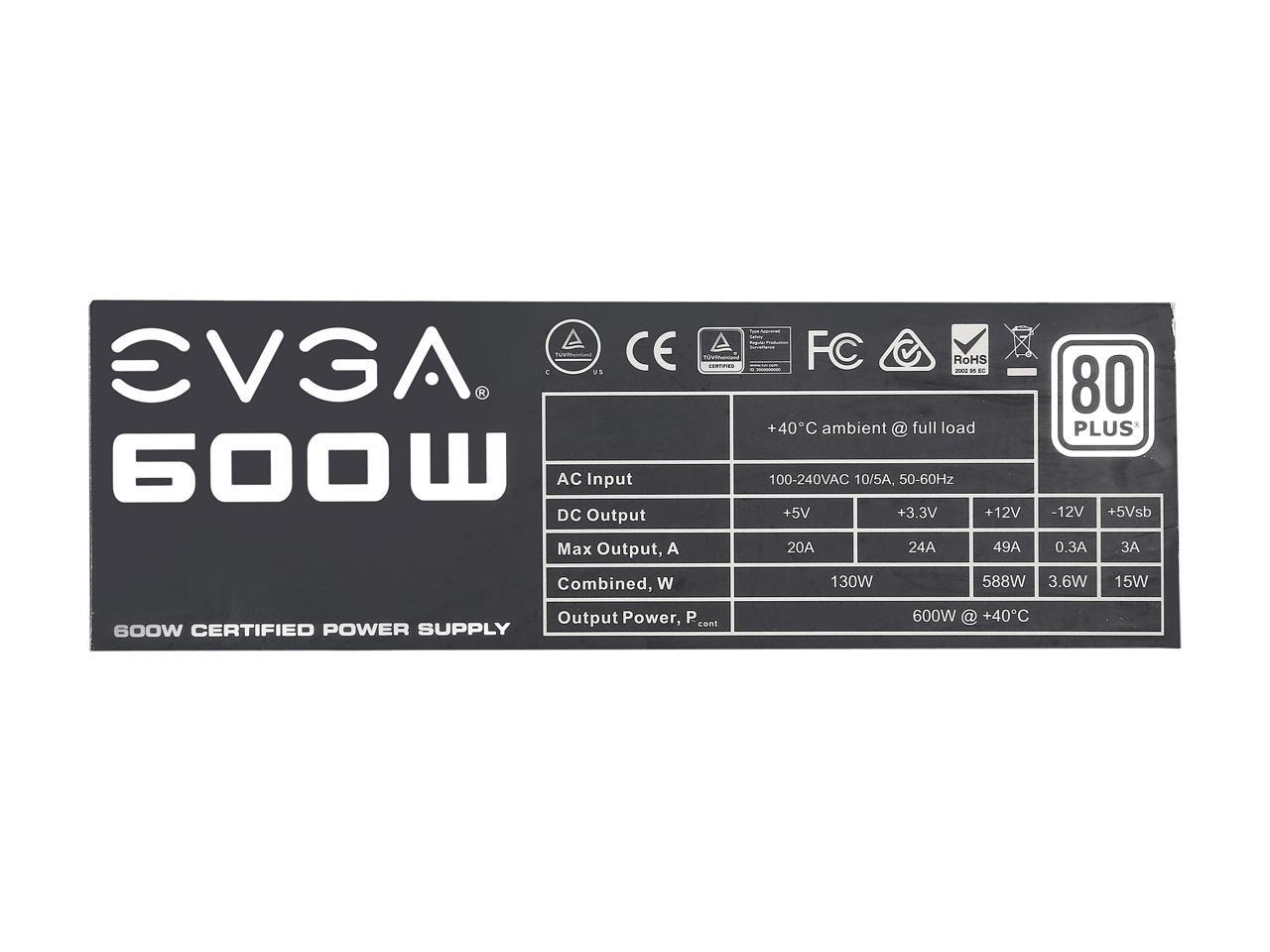Refurbished: EVGA - 80 PLUS 600W ATX 12V/EPS 12V Power Supply - Black ...