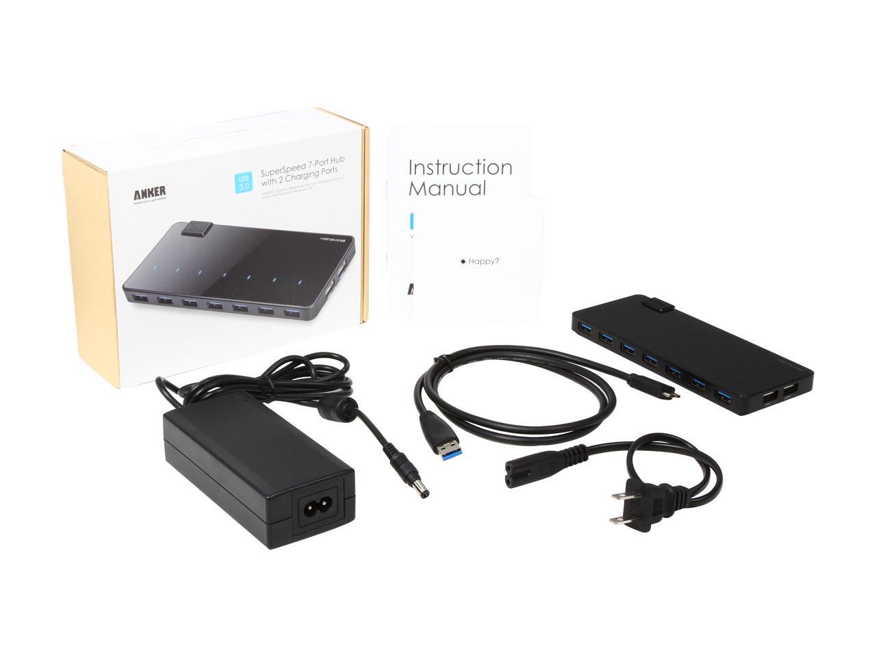 Anker 68ANHUB-B7A USB 3.0 7-Port Hub with Charging Ports (5V / 2.1A and ...