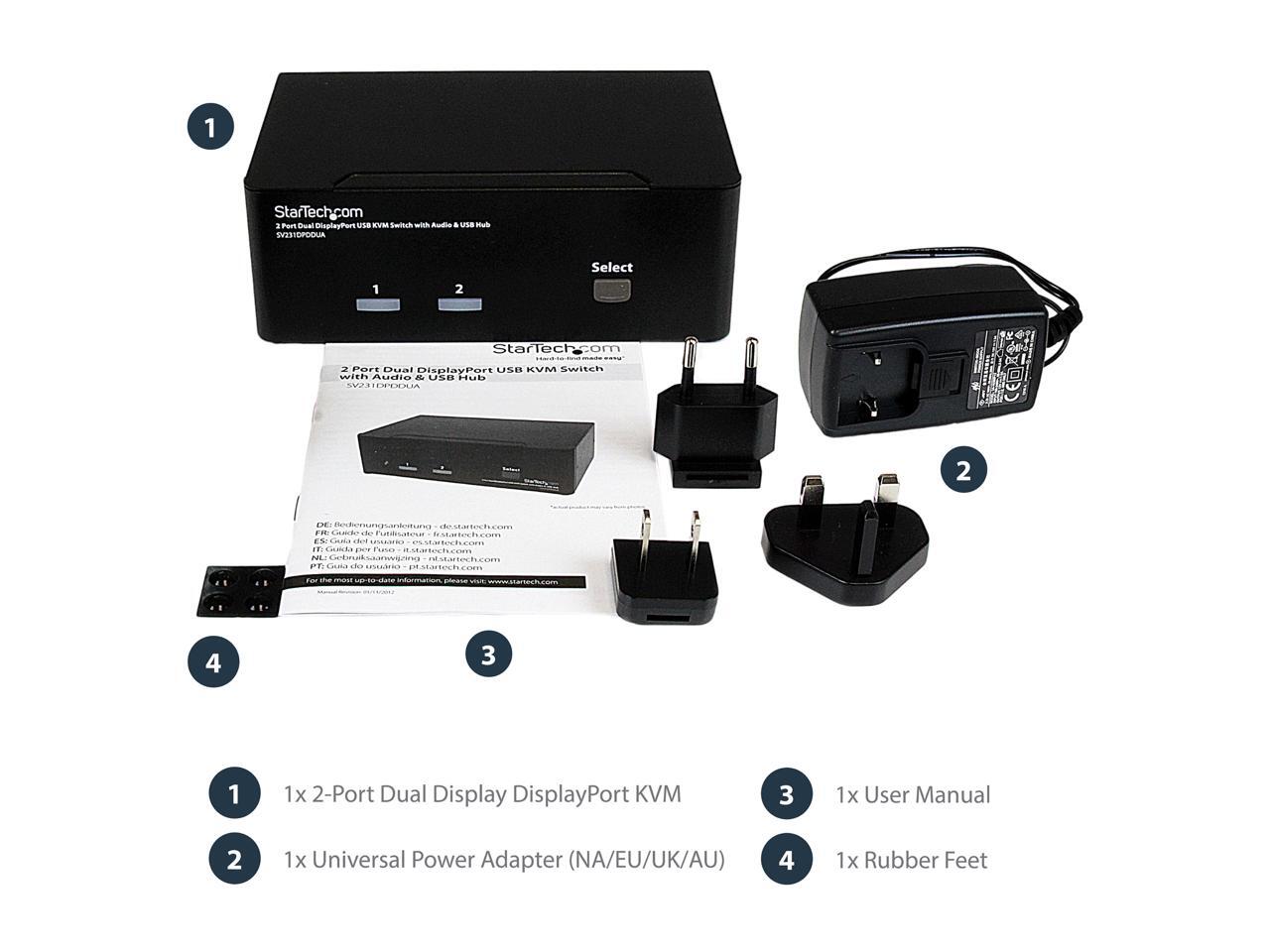 StarTech.com SV231DPDDUA 2 Port Dual DisplayPort USB KVM Switch with ...