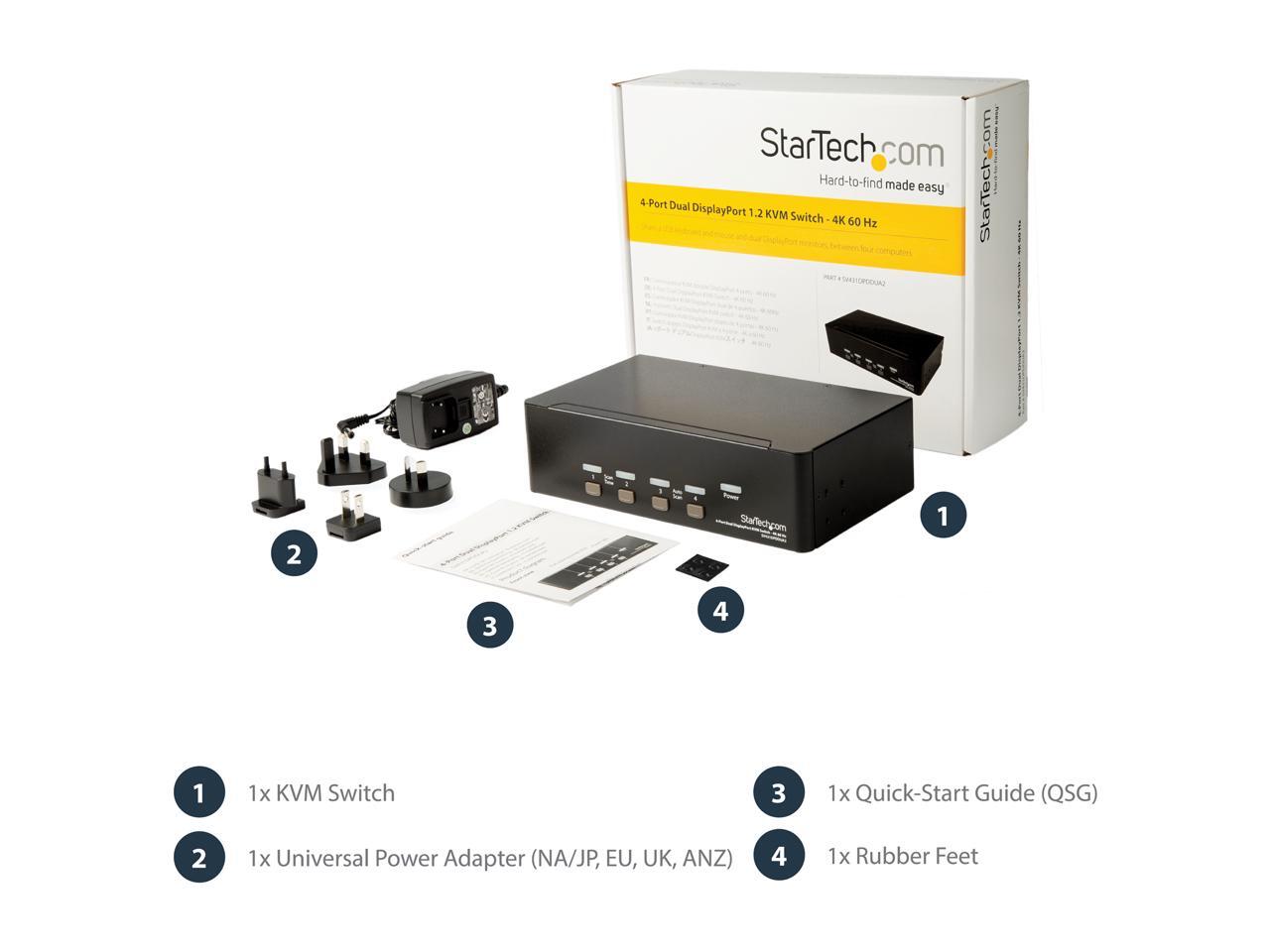 StarTech.com SV431DPDDUA2 DisplayPort KVM - 4 port - 4K 60Hz - Dual Monitor KVM - DisplayPort ...