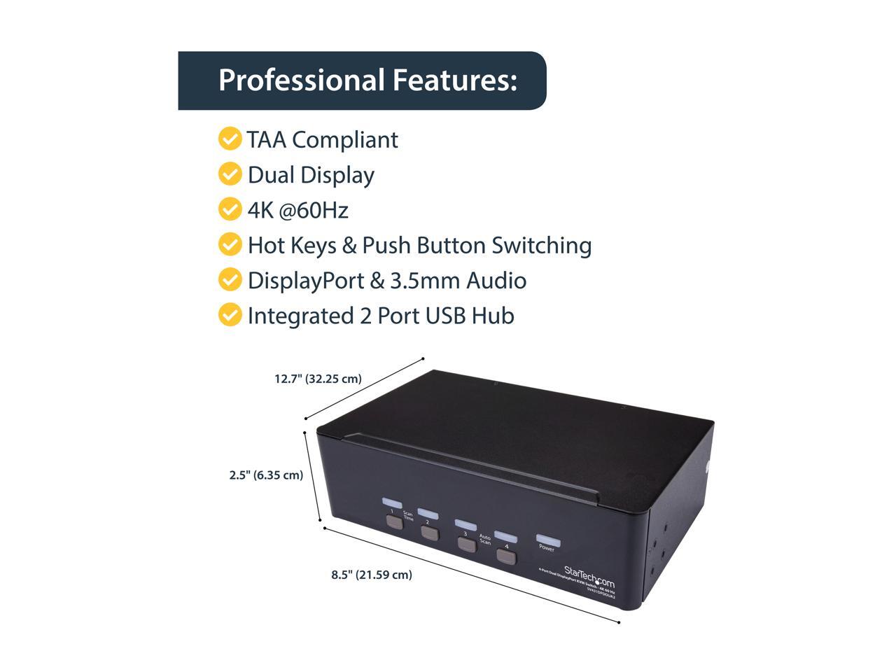 StarTech.com SV431DPDDUA2 DisplayPort KVM - 4 port - 4K 60Hz - Dual Monitor KVM - DisplayPort ...