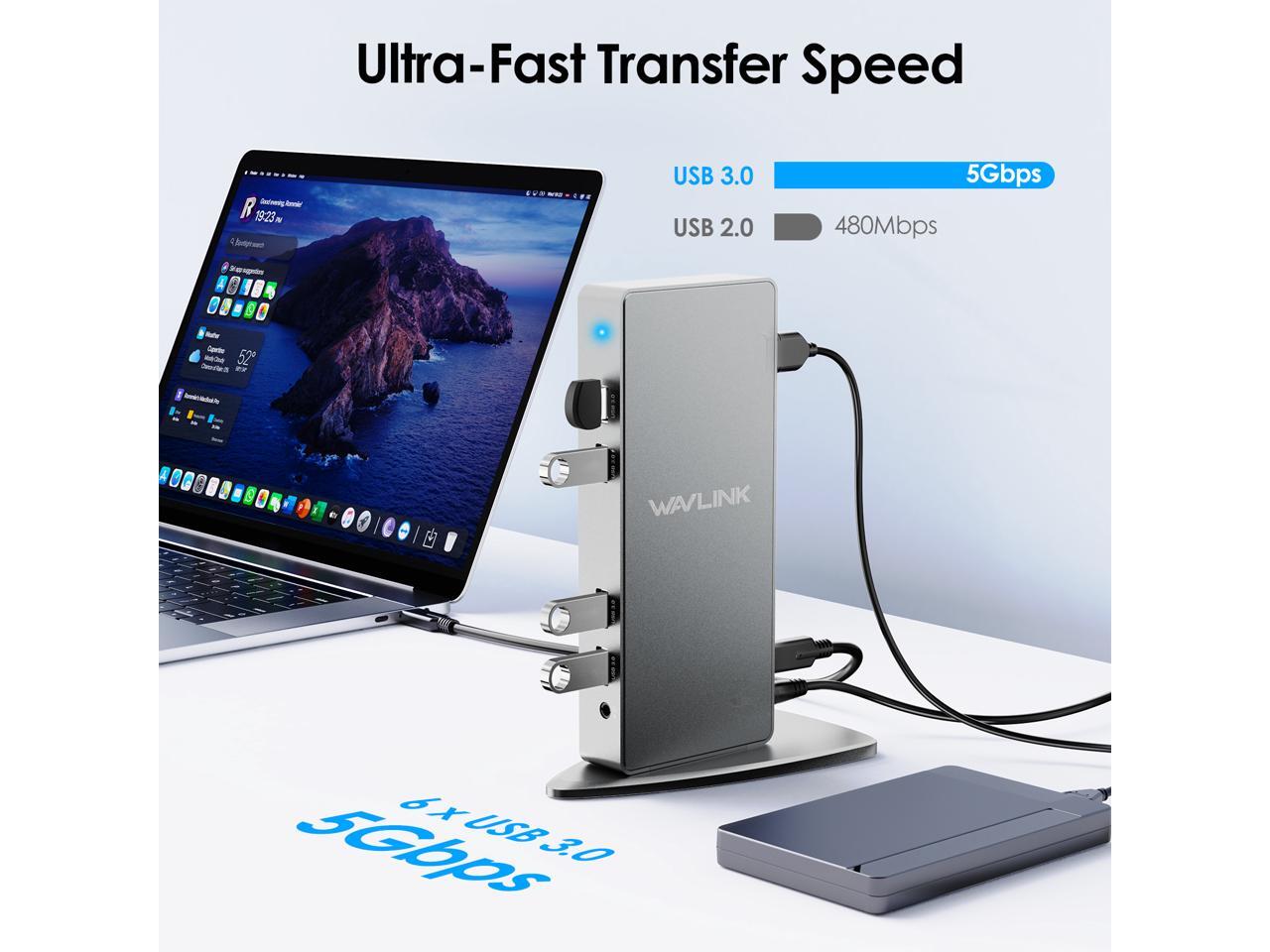 Wavlink USB 3.0 Ultra 5K Dual 4K@60Hz Laptop Docking Station With 2 X ...
