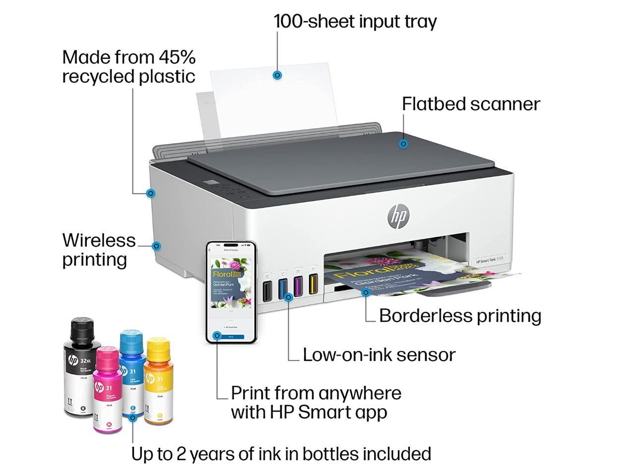HP Smart Tank 5101 All-in-One Inkjet Printer, Mobile Print, Copy, Scan ...